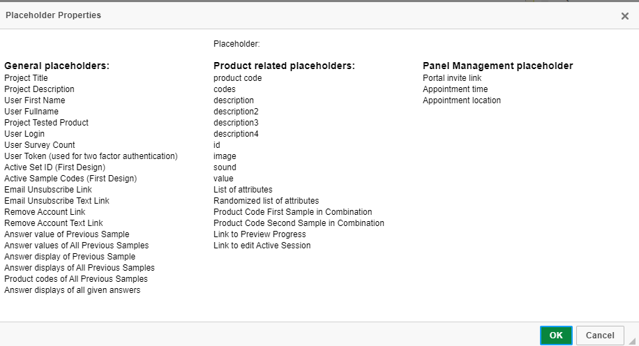 Available Placeholders in EyeQuestion